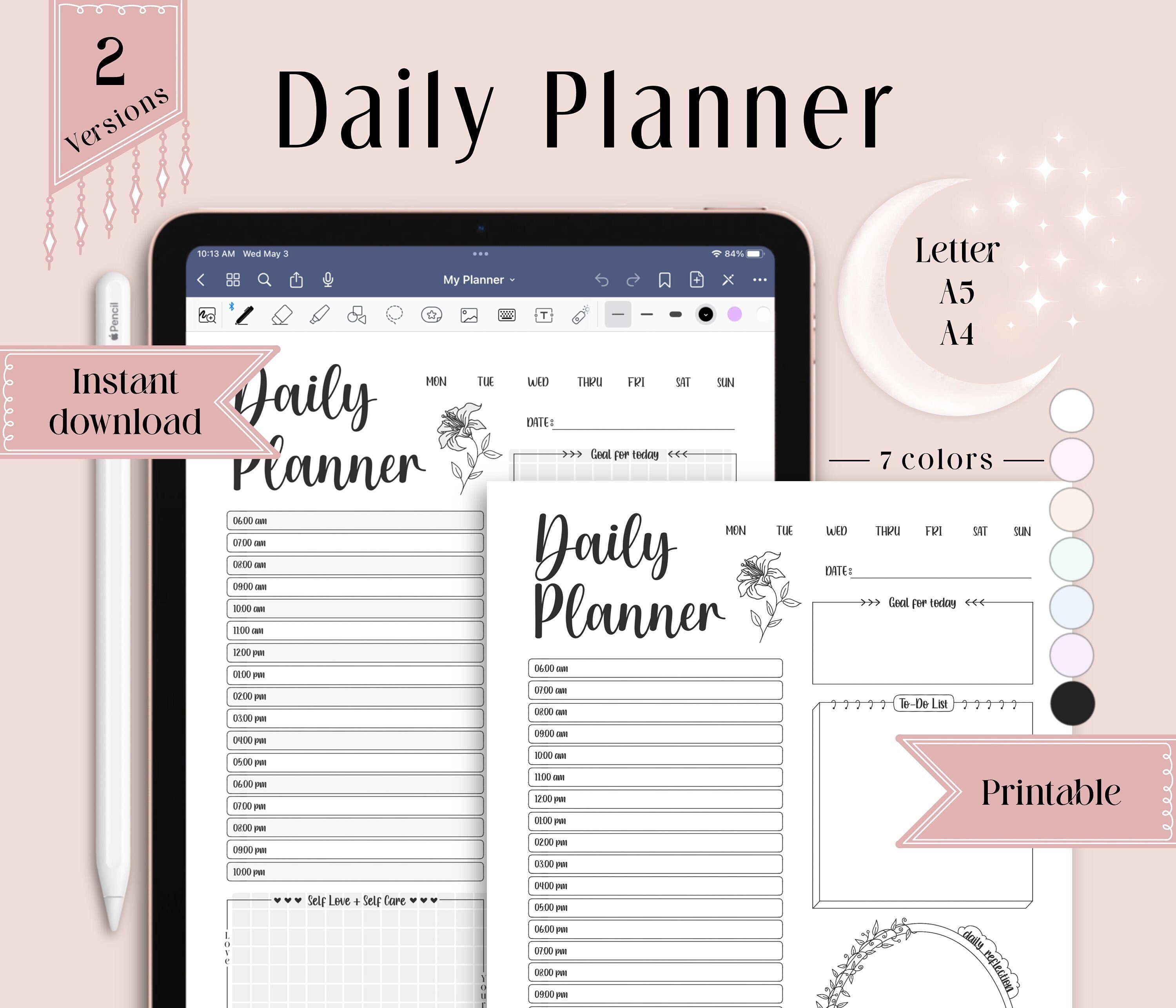 Minimalist Daily Planner Printable | Digital Daily Planner Page ...