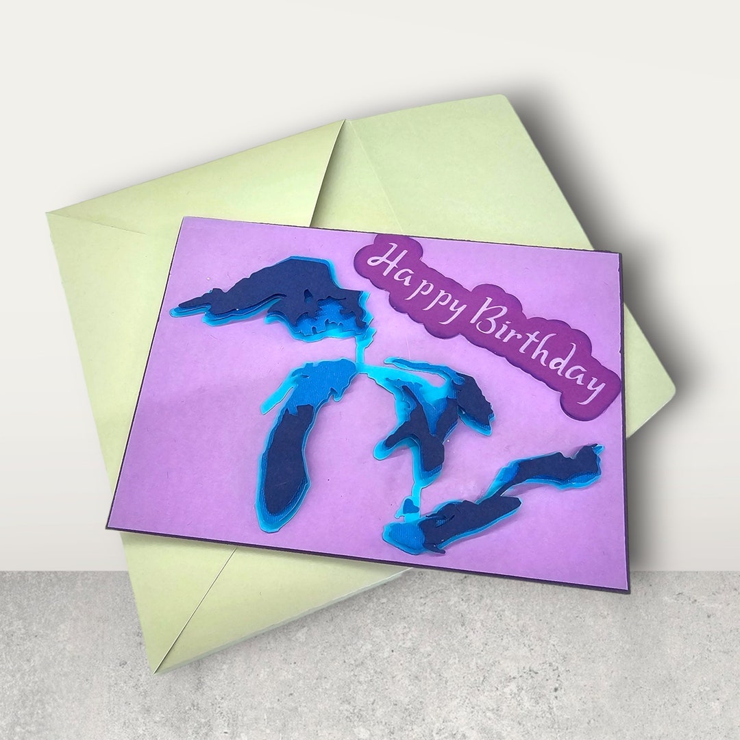 3D Great Lakes Michigan Birthday Card, Handmade Layered Cardstock ...