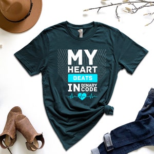 My Heart Beats in Binary Code, Computer Programmer T-shirt, Funny ...