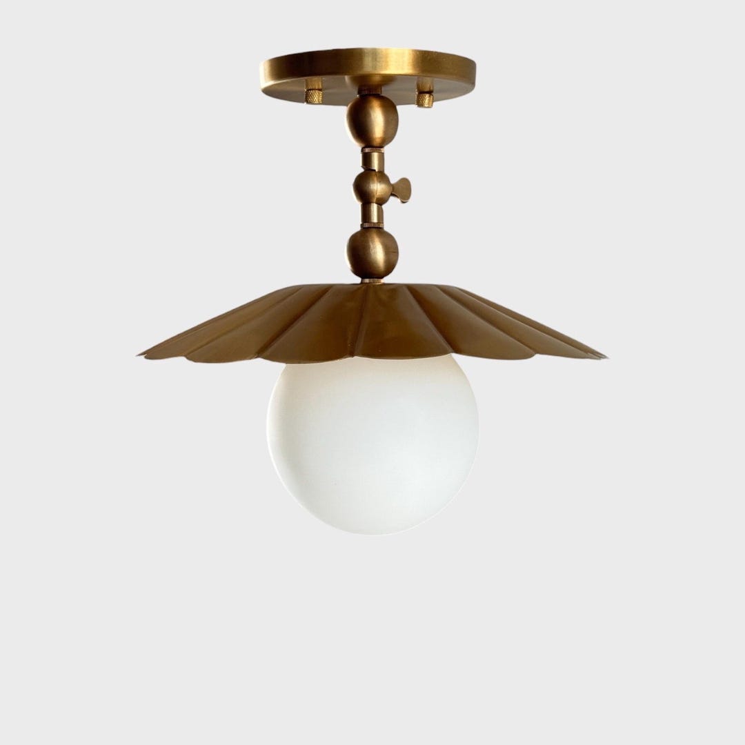 Handmade Brass Scallop Shade Ceiling Light: Mid-century Modern Flush ...