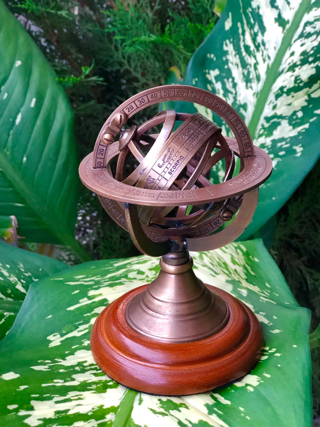 Handmade Brass Vintage Armillary Sphere on Elegant Wooden Base A ...