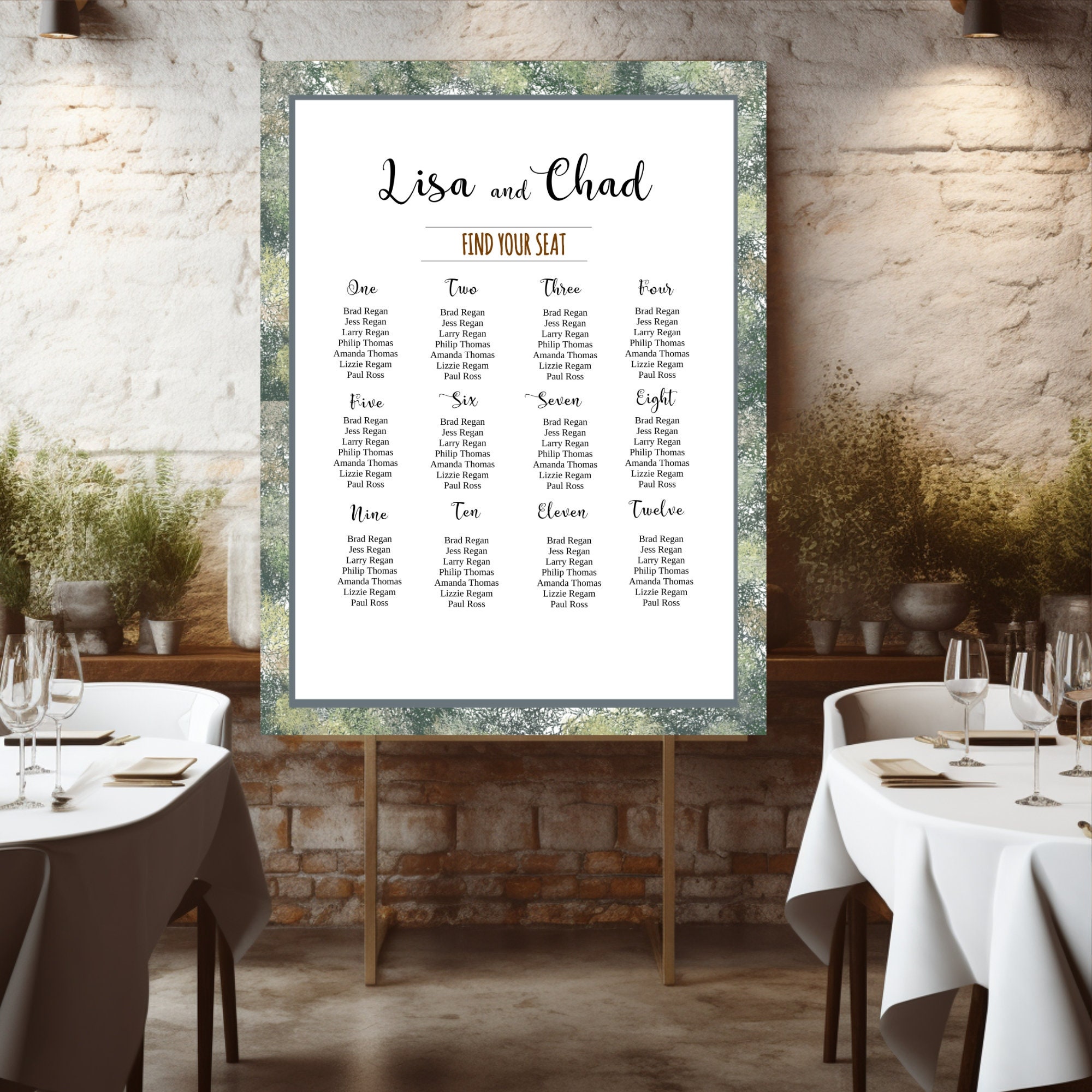 Editable Wedding Seating Chart Template floral Green Wedding - Etsy
