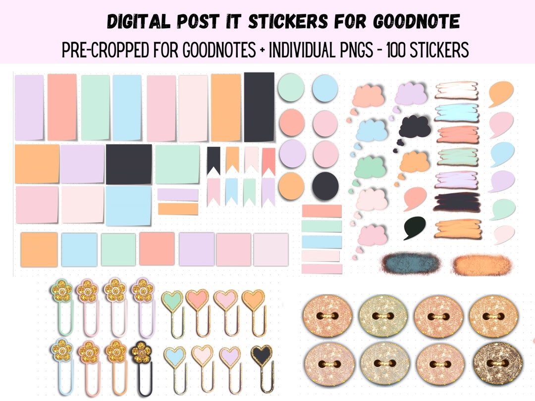 Digital Post-it Pre-cropped Goodnotes Stickers ,paper Clips Stickers ...