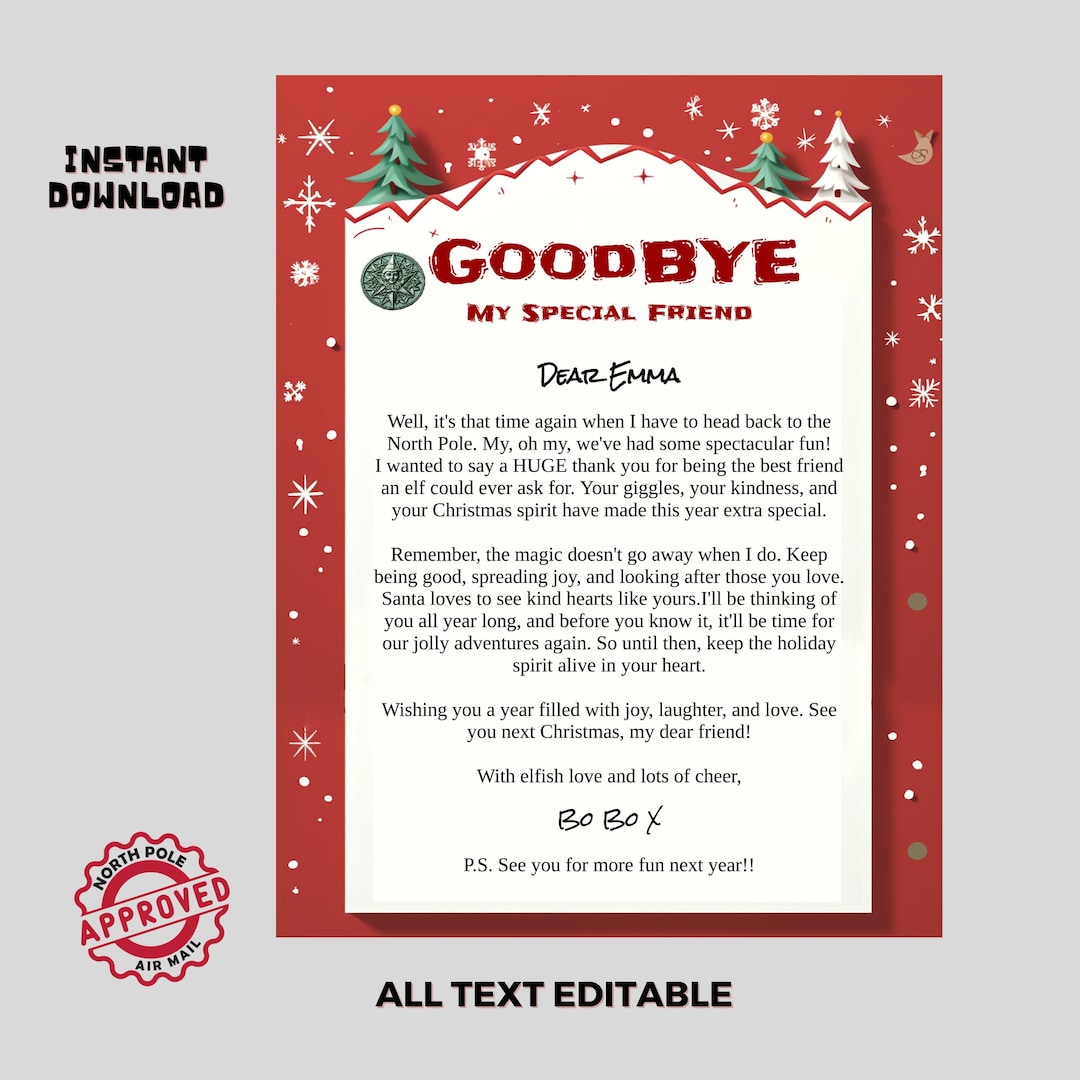 Editable Elf Goodbye Letter Printable for Kids,christmas Naughty Elf ...