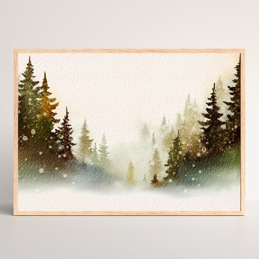 Winter Forest Watercolor Christmas Print , Gallery Wall Art Printable ...