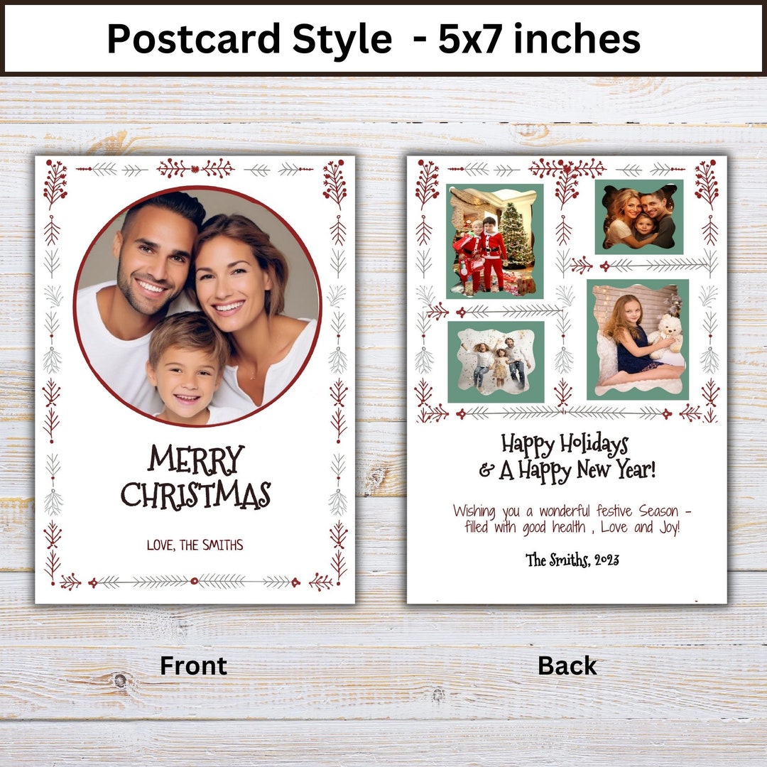 Editable Christmas Card Template,holiday Photo Card Template, Simple ...