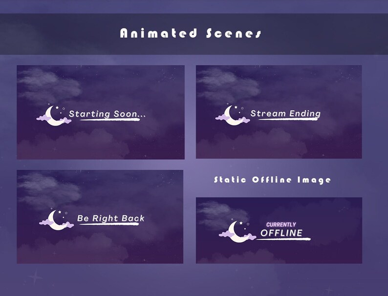 Cute Animated Basic Twitch Overlay Streaming Pack Essence of Dusk Cute ...