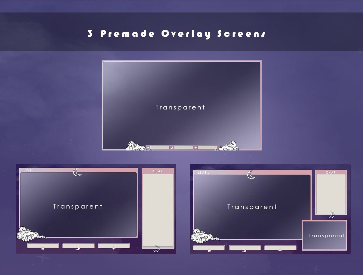 Cute Animated Basic Twitch Overlay Streaming Pack Essence of Dusk Cute ...