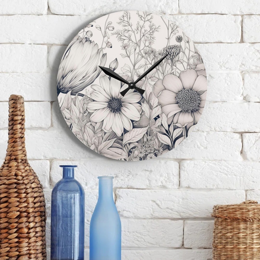 Farmhouse Clock, Blue Flower Clock, Square Clock, Round Clock, Modern ...
