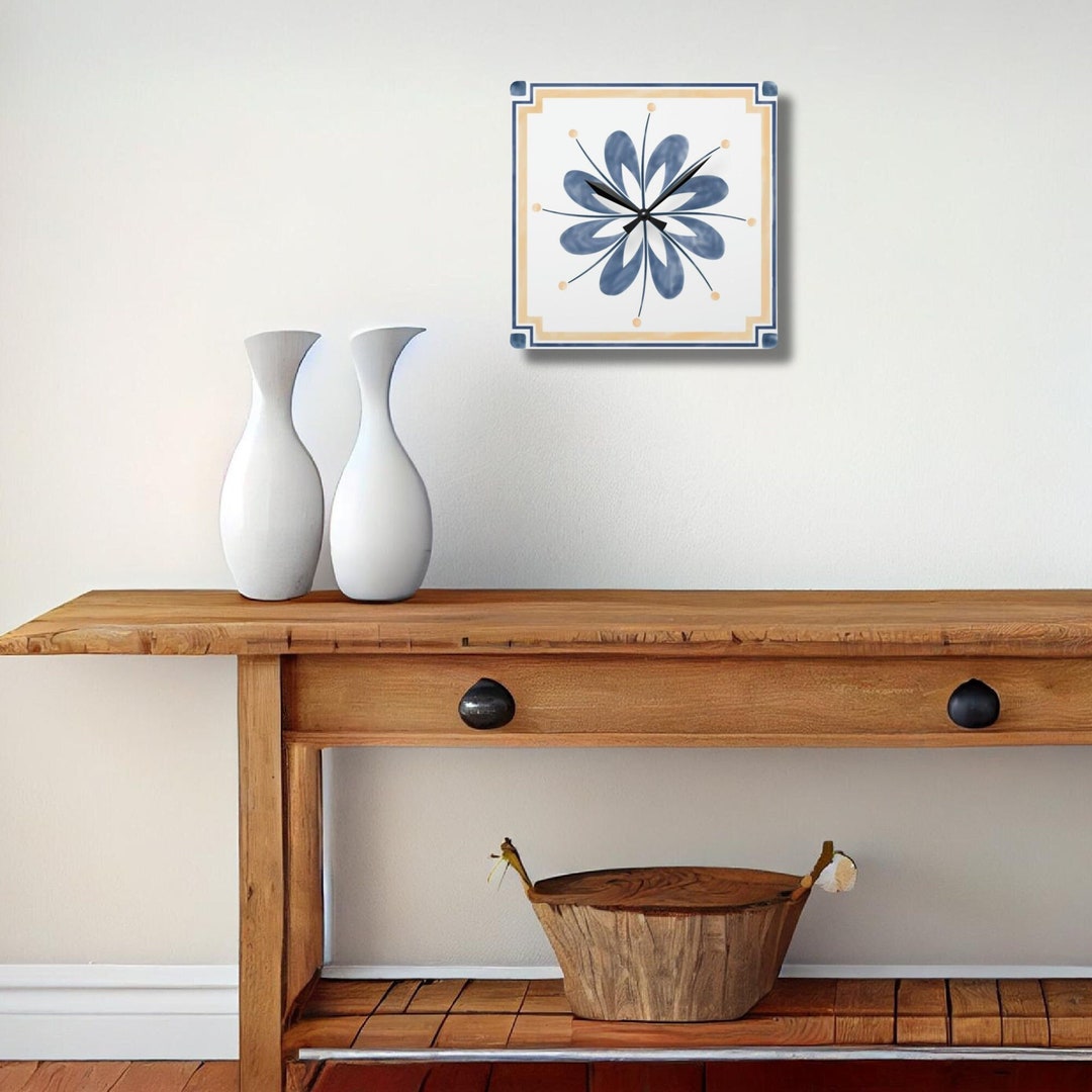 Farmhouse Clock, Tile Clock, Square Wall Clock, Blue Wall Clock, Small ...