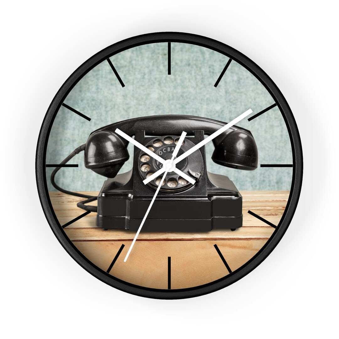 Unique Wall Clock, Vintage Corded Phone Retro Clock, Wooden Wall Clock ...
