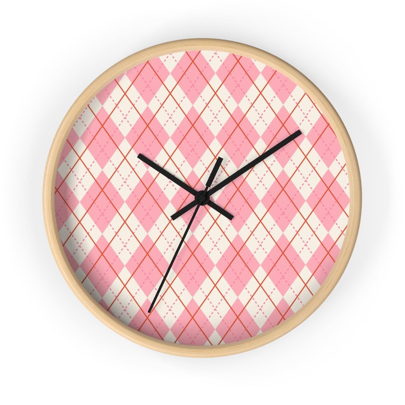 Pink Argyle Wall Clock Preppy Wall Decor Girly Wall Clock - Etsy