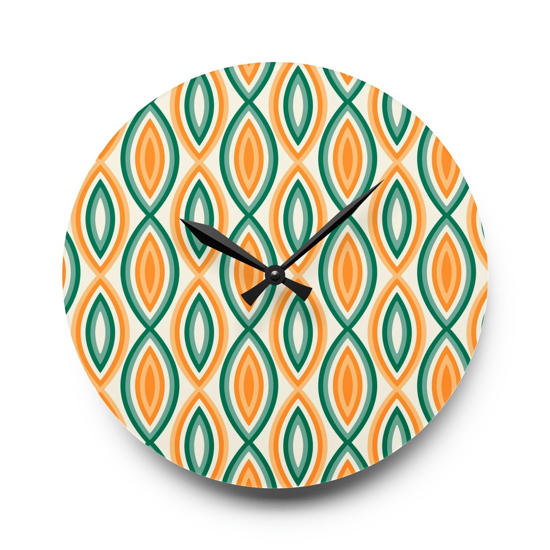 Retro Wall Clock, MCM Wall Clock, Geometric Wall Clock, 10.75 Round or ...