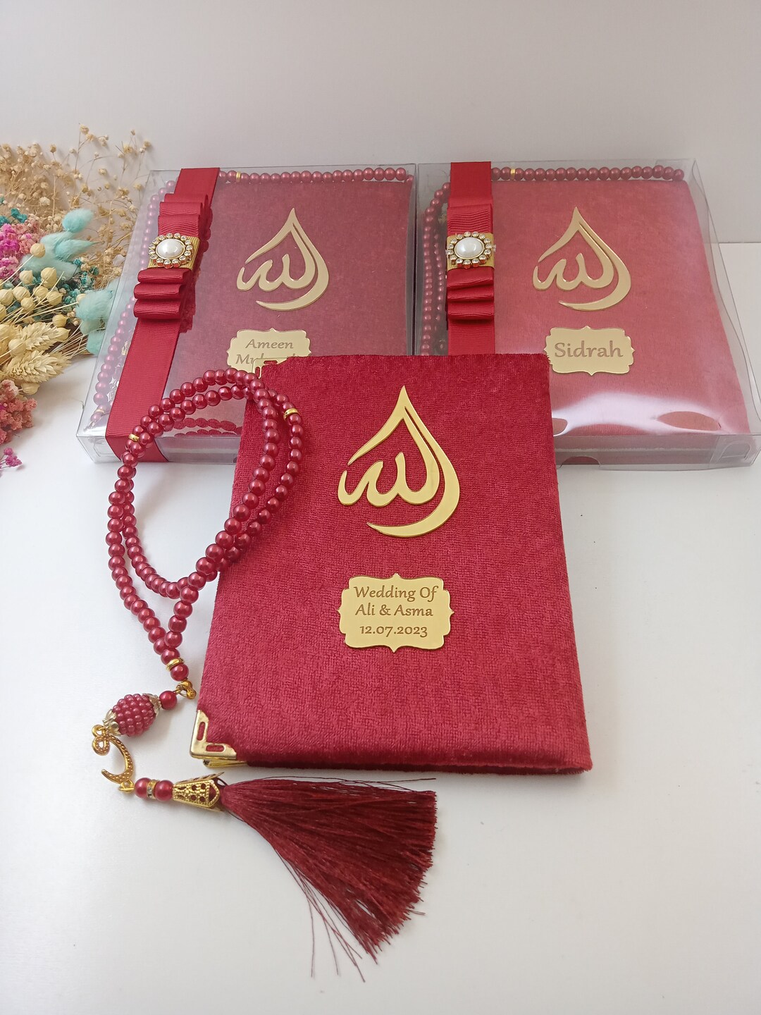Personalized Velvet Dua Book Tasbeeh Pouch With Decorated Box Muslim ...
