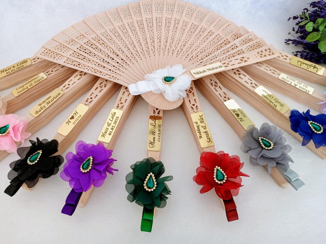Personalized Sandalwood Wedding Fans, Custom Wooden Wedding Fans, Laser ...