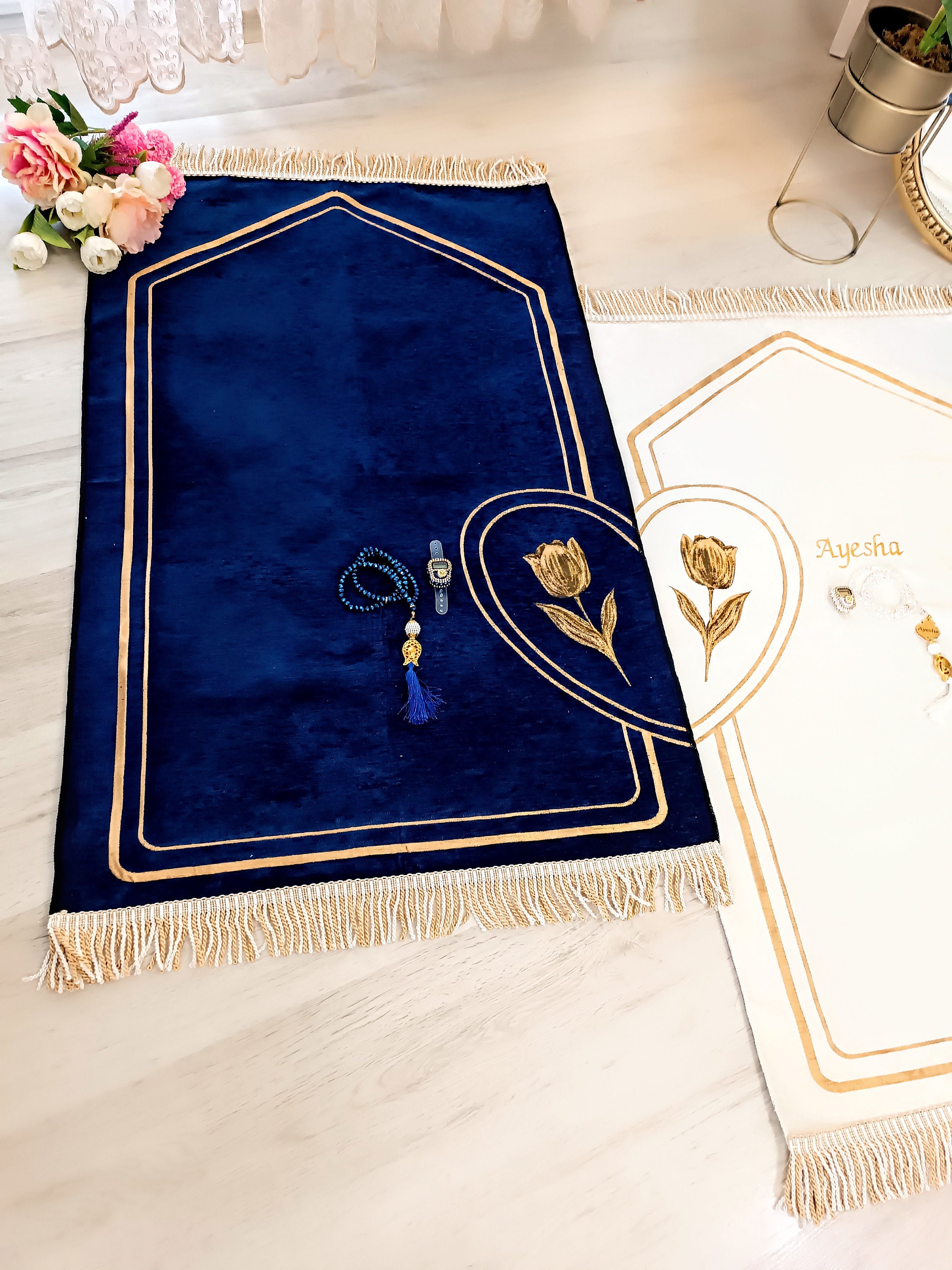 Personalized Couple Set Pearl Prayer Beads Islamic Gift Set Eid Gift ...