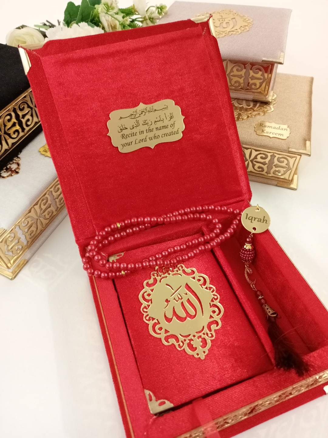 Personalized Prayer Velvet Quran | Prayer Beads Islamic Gift Set | Eid ...