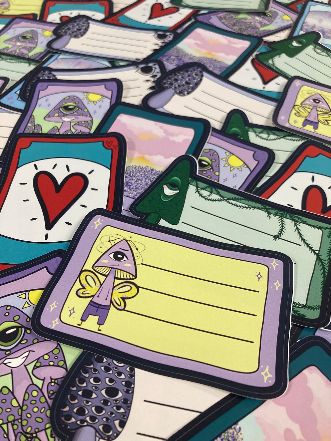 7 Pack Fun Nametag Stickers. Mushroom Characters, Nature, Scenery ...