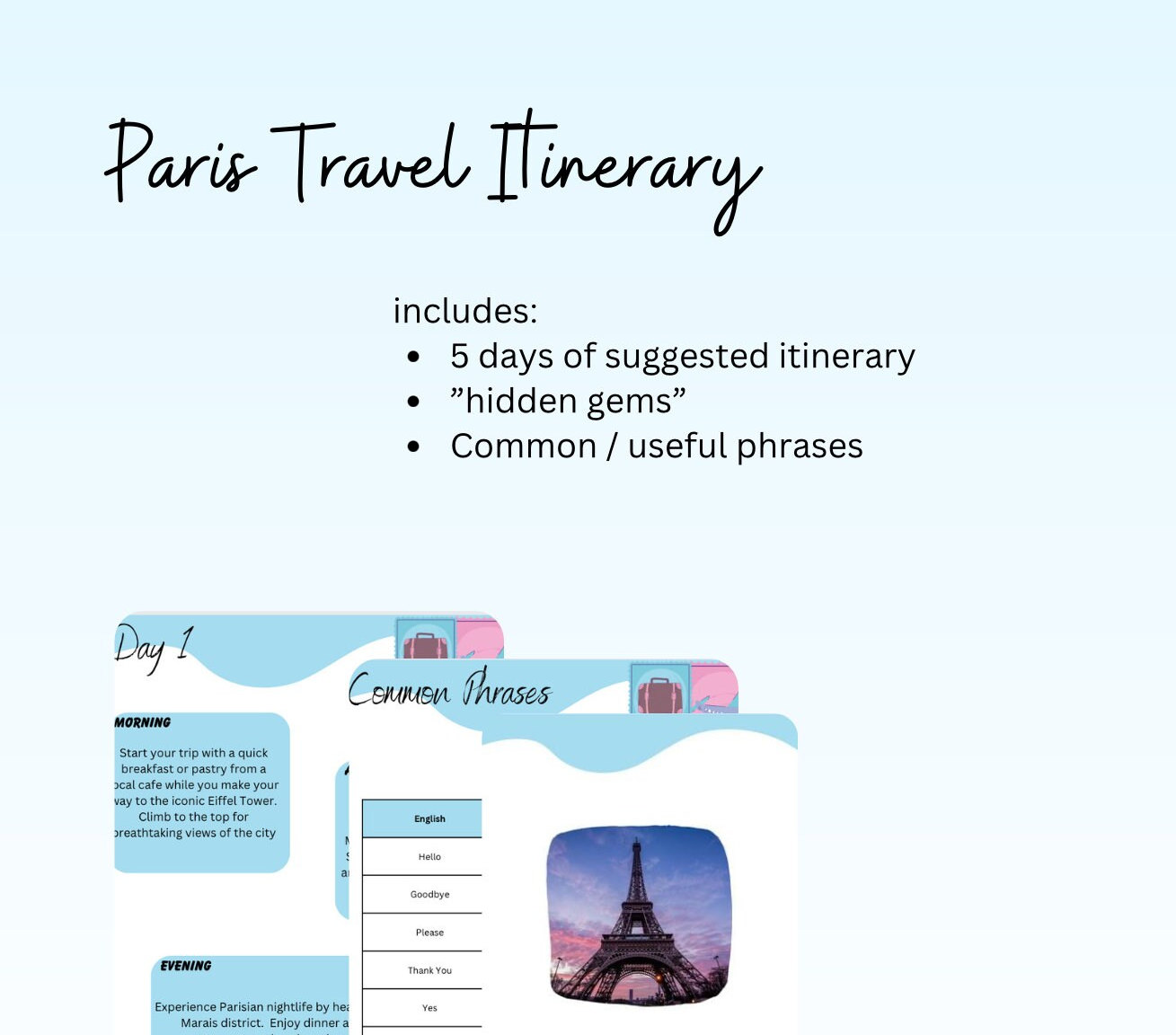 5 Day Paris, France Travel Itinerary - Printable Travel Itinerary ...