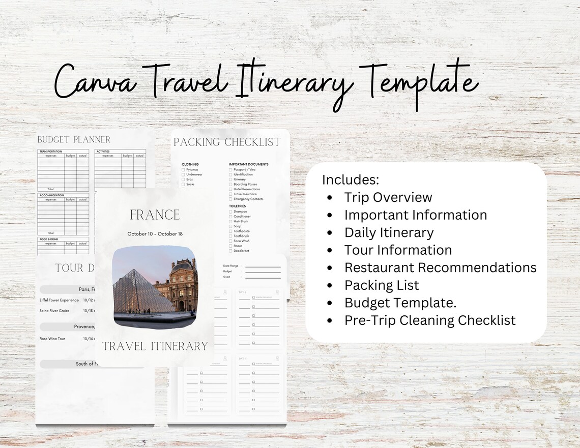 Canva Travel Itinerary Template - Etsy