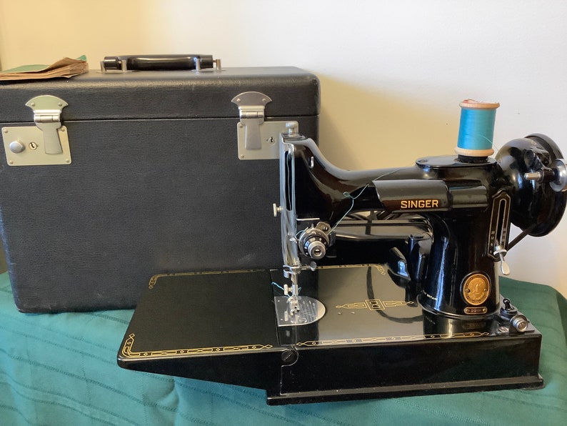 Vintage Singer 221K Portable Electric Sewing Machine With Case, Manual ...