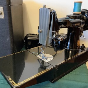 Vintage Singer 221K Portable Electric Sewing Machine With Case, Manual ...