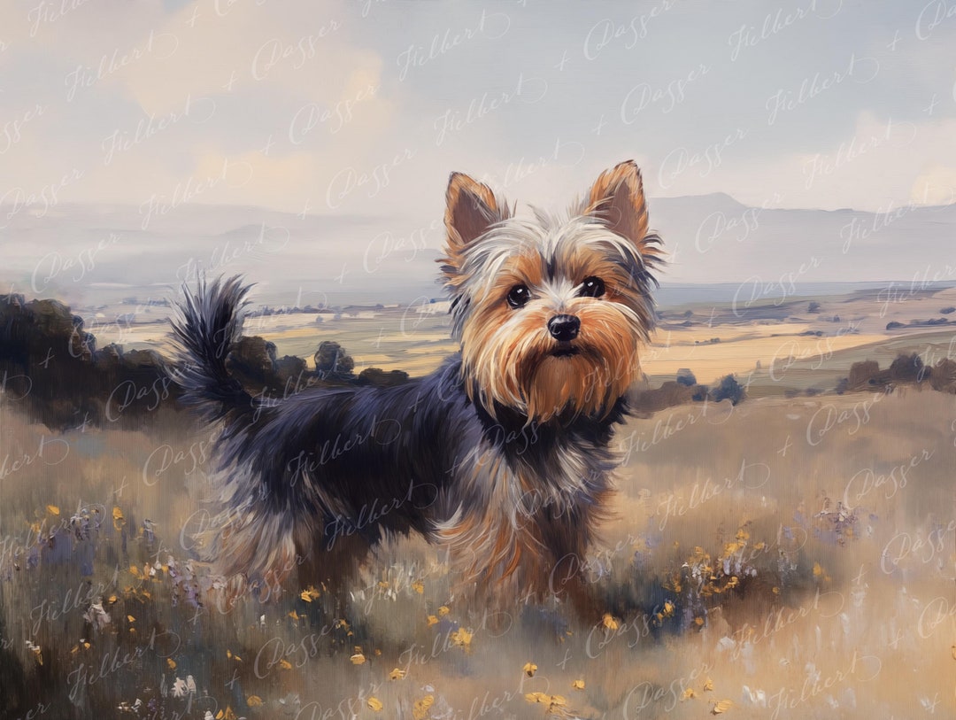 Adorable Yorkshire Terrier Portrait - Yorkie Countryside Artwork, Oil ...