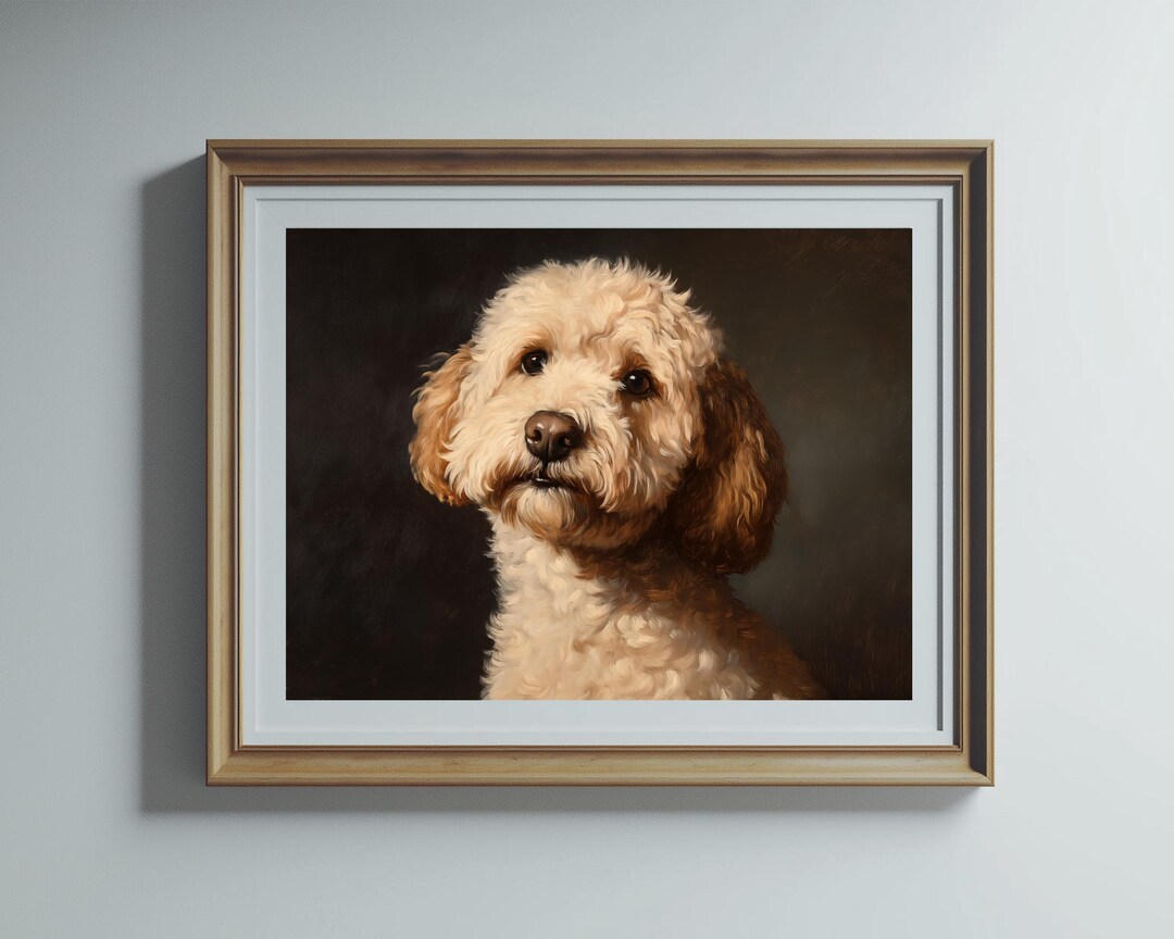 Golden Doodle Portrait Oil Painting Print, Classic Minimalist Golden ...