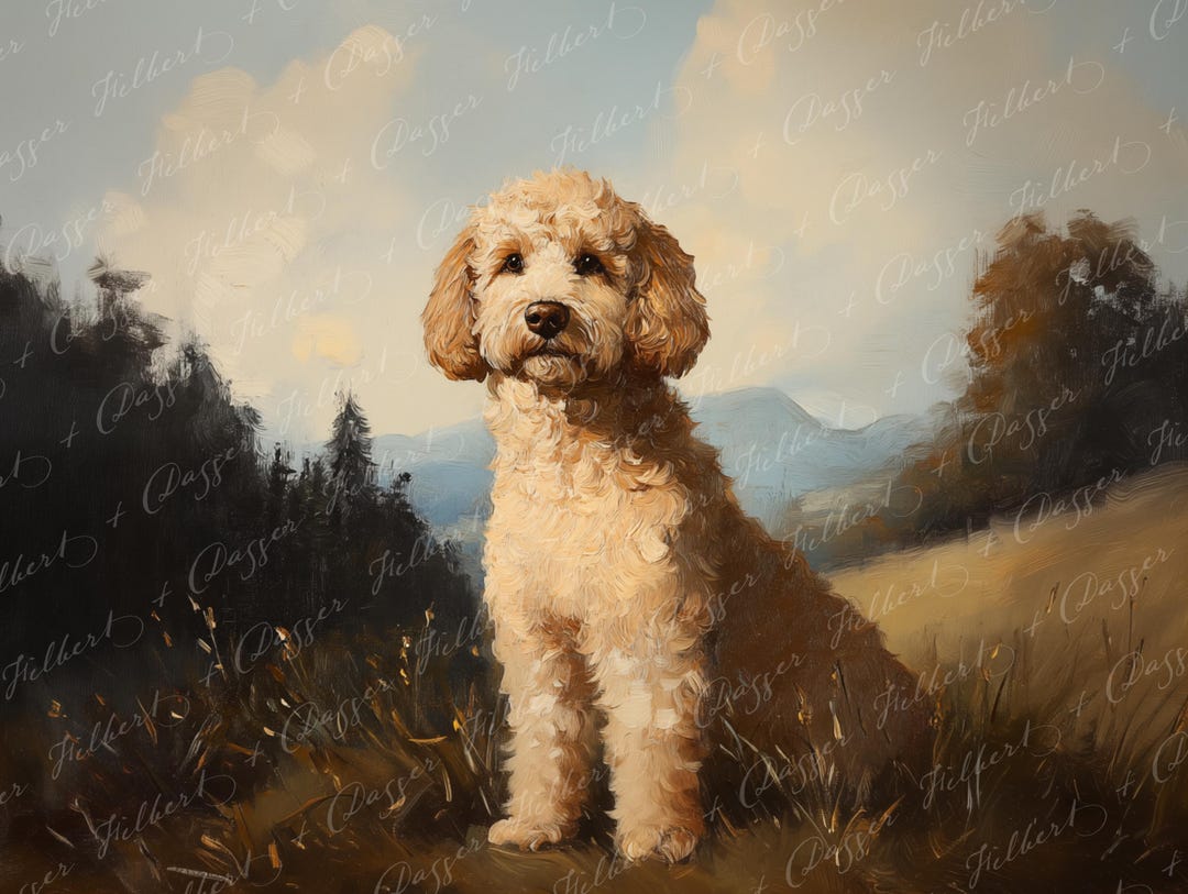Golden Doodle Portrait Matte Paper Print - Oil Painting Print, Golden ...