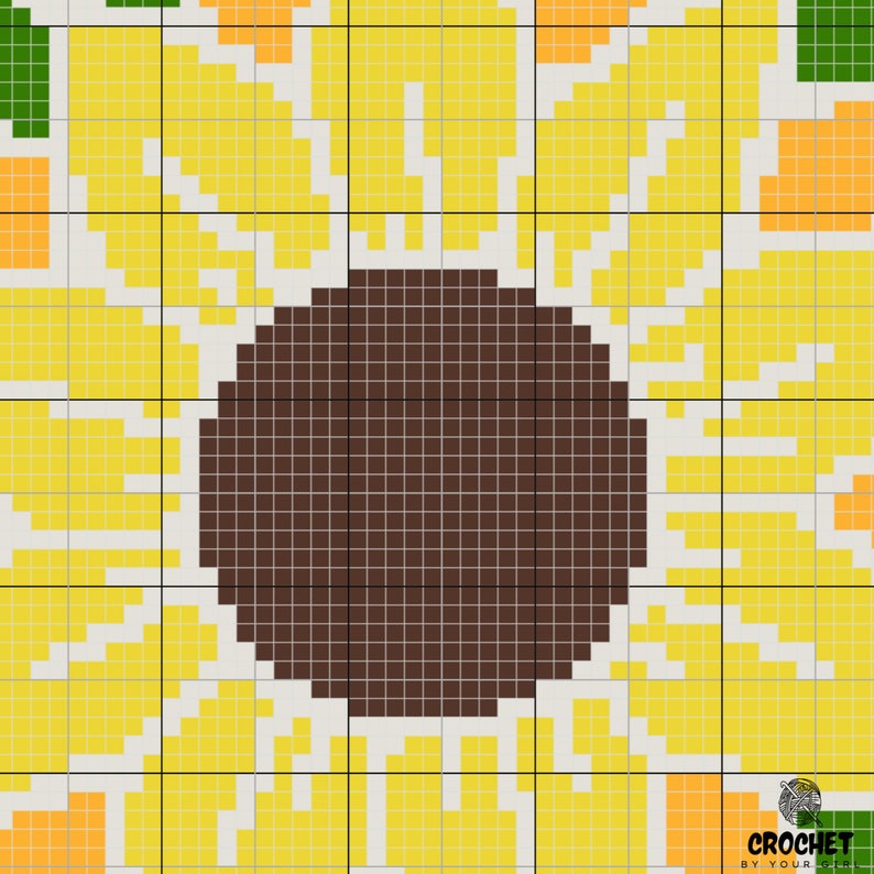 Sunflower Crochet Graph | Single Crochet Color Chart | Throw Pillow ...