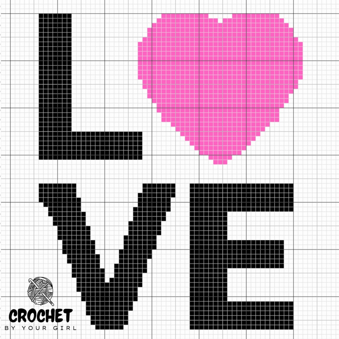 Love Heart Crochet Graph Pattern: Valentine's Throw Pillow (PDF Pattern ...