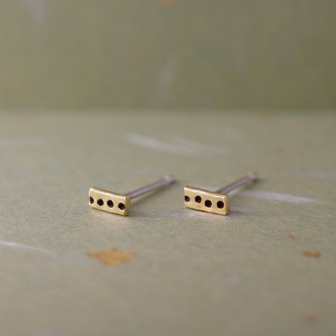 Extra Tiny Brass Bar Dotted Line Studs Simple, Plain, Minimal Style ...
