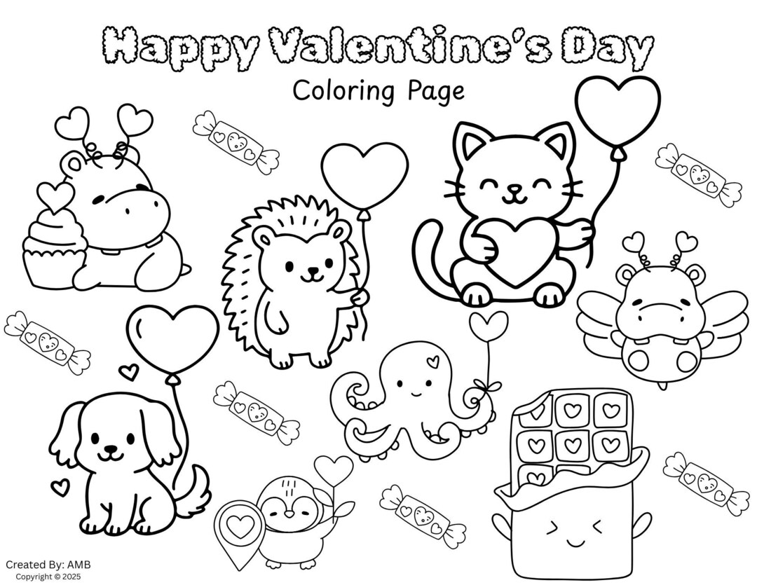 Páginas para colorear de San Valentín (PDF) - Descarga instantánea ...