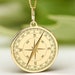 Real 14k Solid Gold Compass Necklace, Personalized Back Side Engrave ...