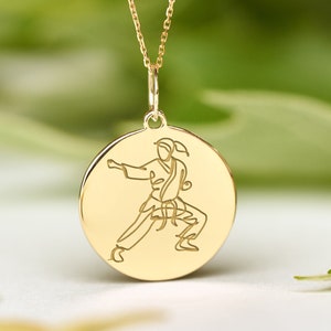 14k Solid Gold Karateka Necklace Dainty Martial Art Pendant Athlete ...