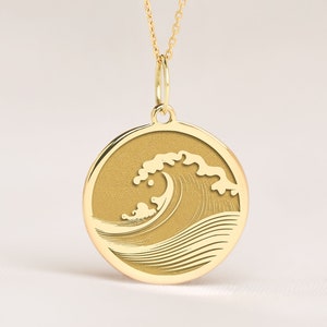 14k Solid Gold Wave Necklace • Dainty Wave Pendant • Personalized ...