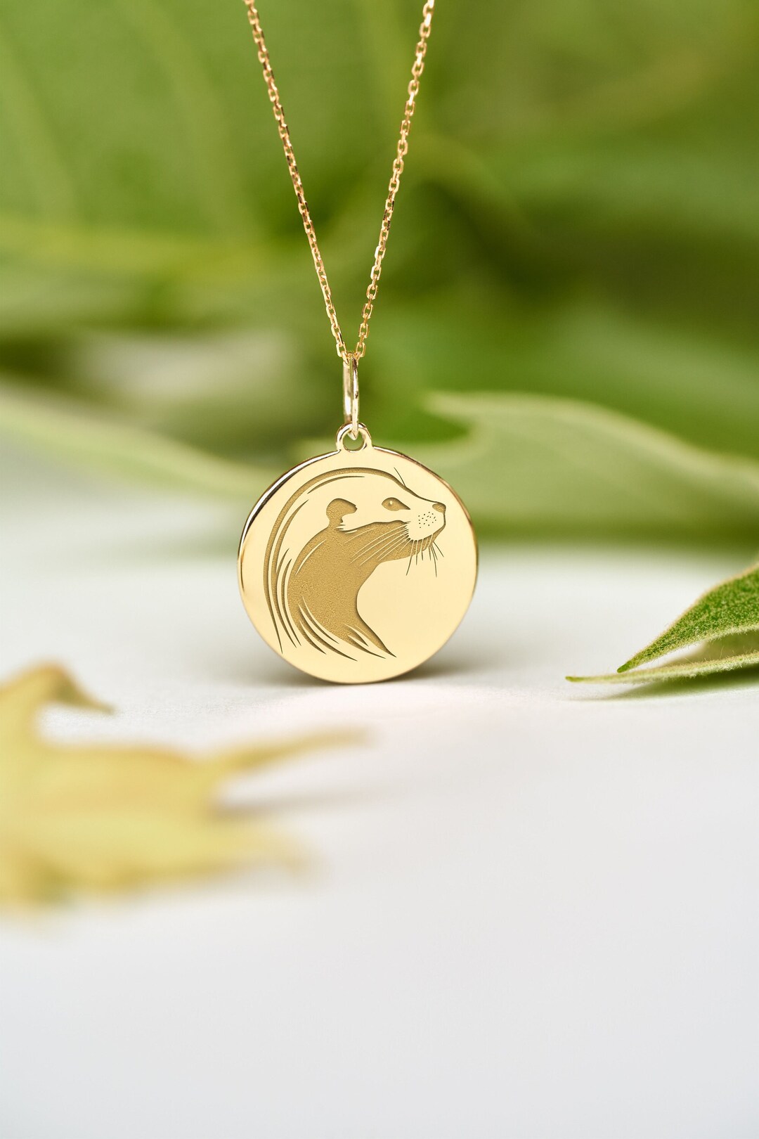 14k Solid Gold Sea Otter Necklace • Dainty Ocean Pendant • Personalized ...
