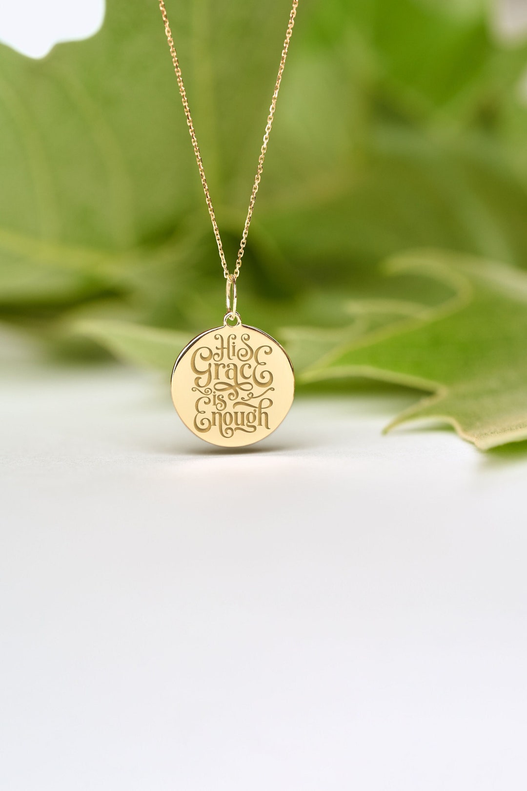 14k Solid Gold His Grace is Enough Necklace • Dainty Corinthians 12:9 ...