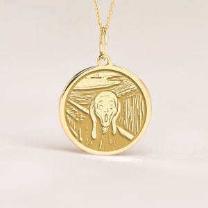 14k Solid Gold the Scream Necklace • Dainty Art Pendant • Personalized ...