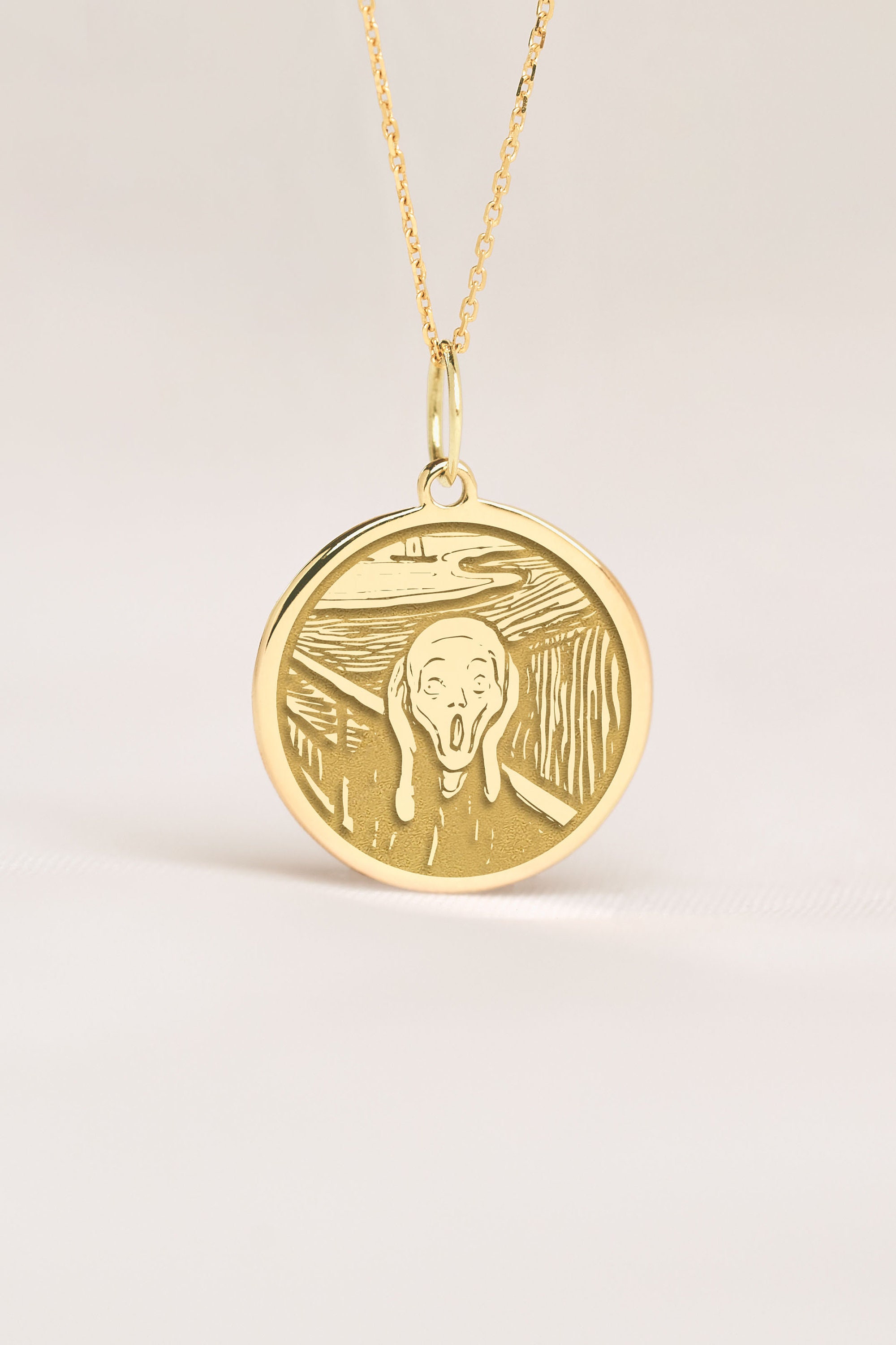 14k Solid Gold the Scream Necklace • Dainty Art Pendant • Personalized ...
