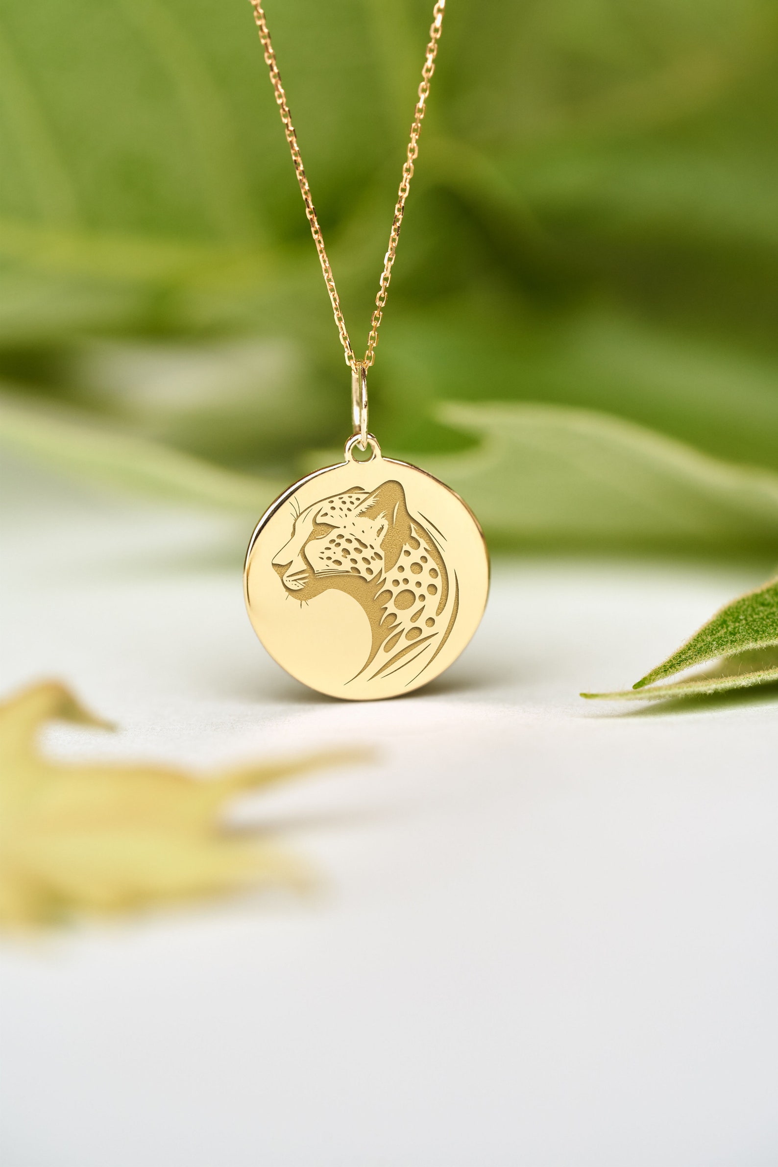 14k Solid Gold Leopard Necklace • Dainty Panther Pendant • Personalized ...