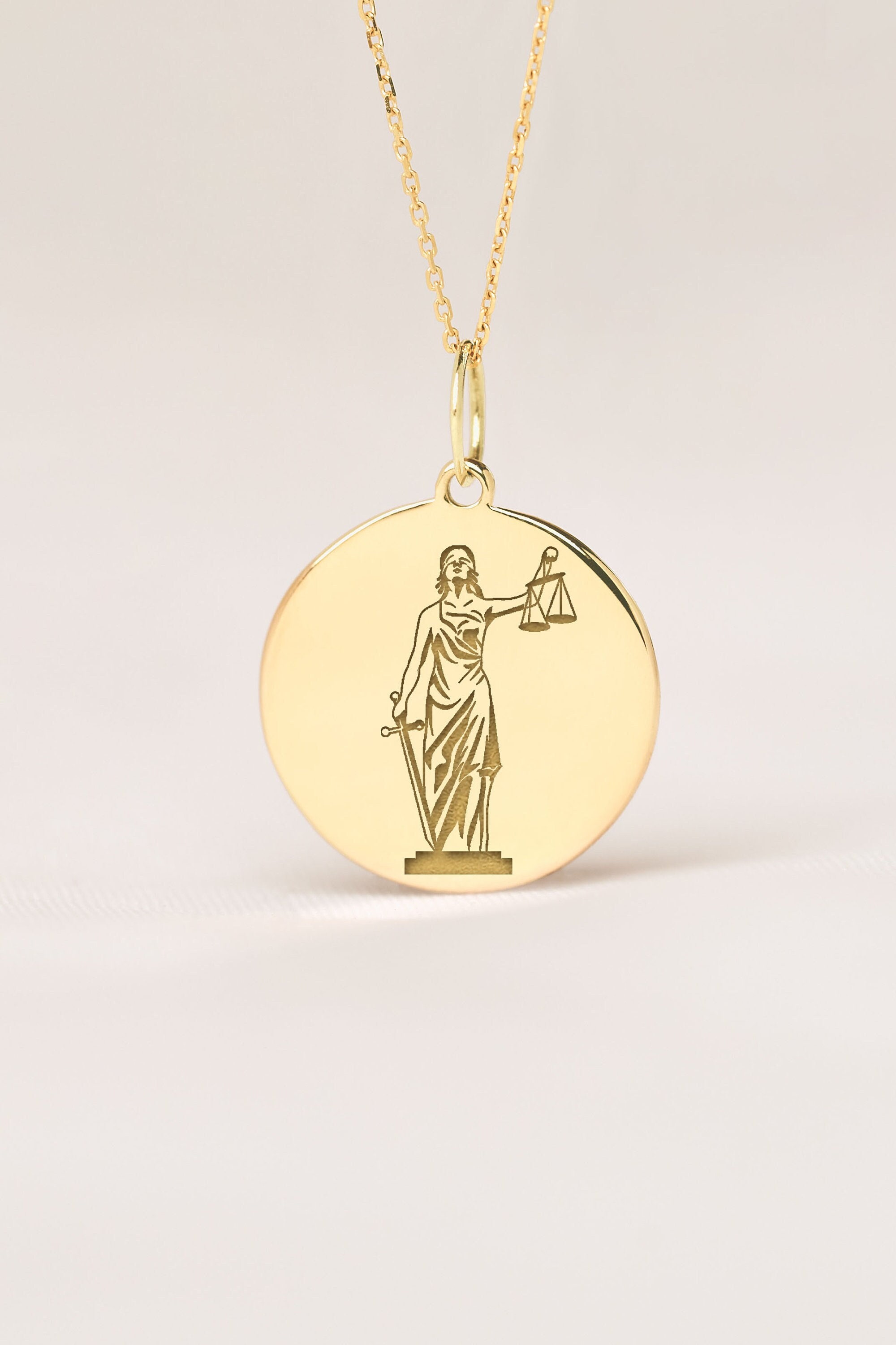 14k Gold Lady Justice Necklace • Solid Gold Law Student Graduation Gift ...