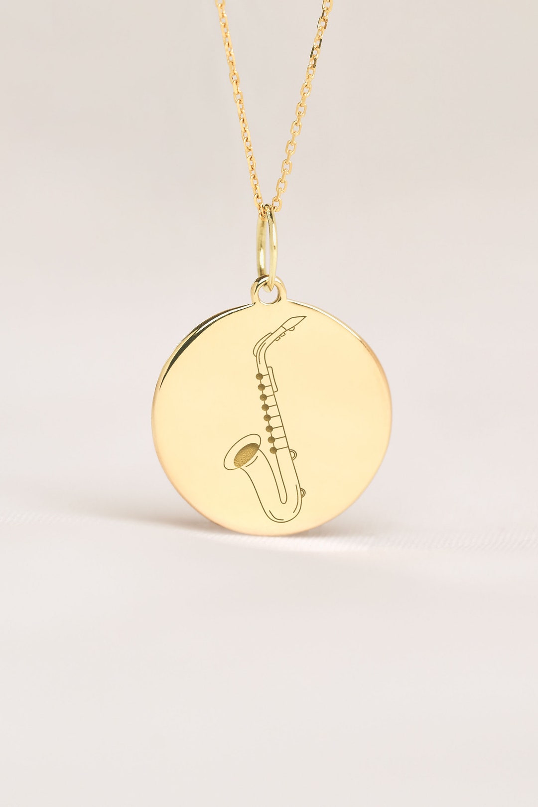 14k Solid Gold Saxophone Necklace • Dainty Music Pendant • Musician ...