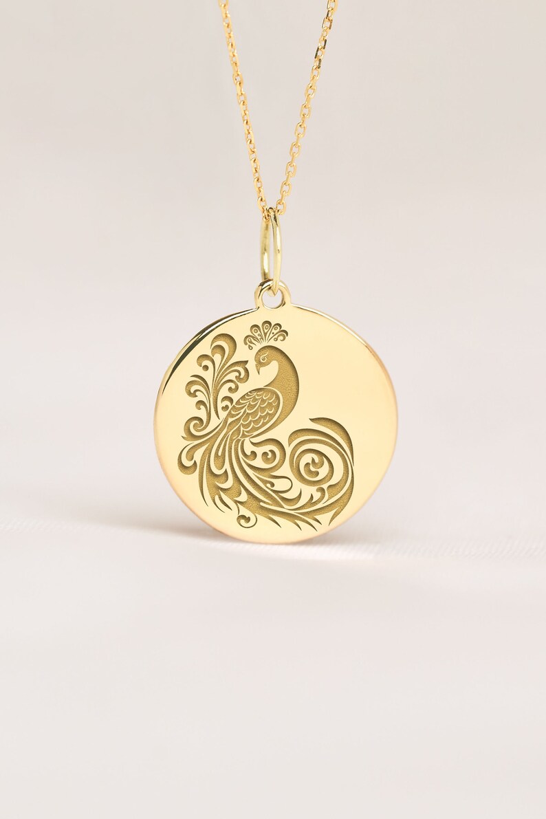 14k Solid Gold Peacock Necklace Dainty Peahens Pendant - Etsy