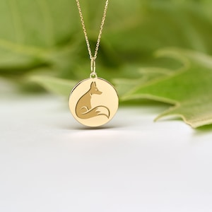 14k Solid Gold Fox Necklace • Dainty Fox Pendant • Engraved Animal ...
