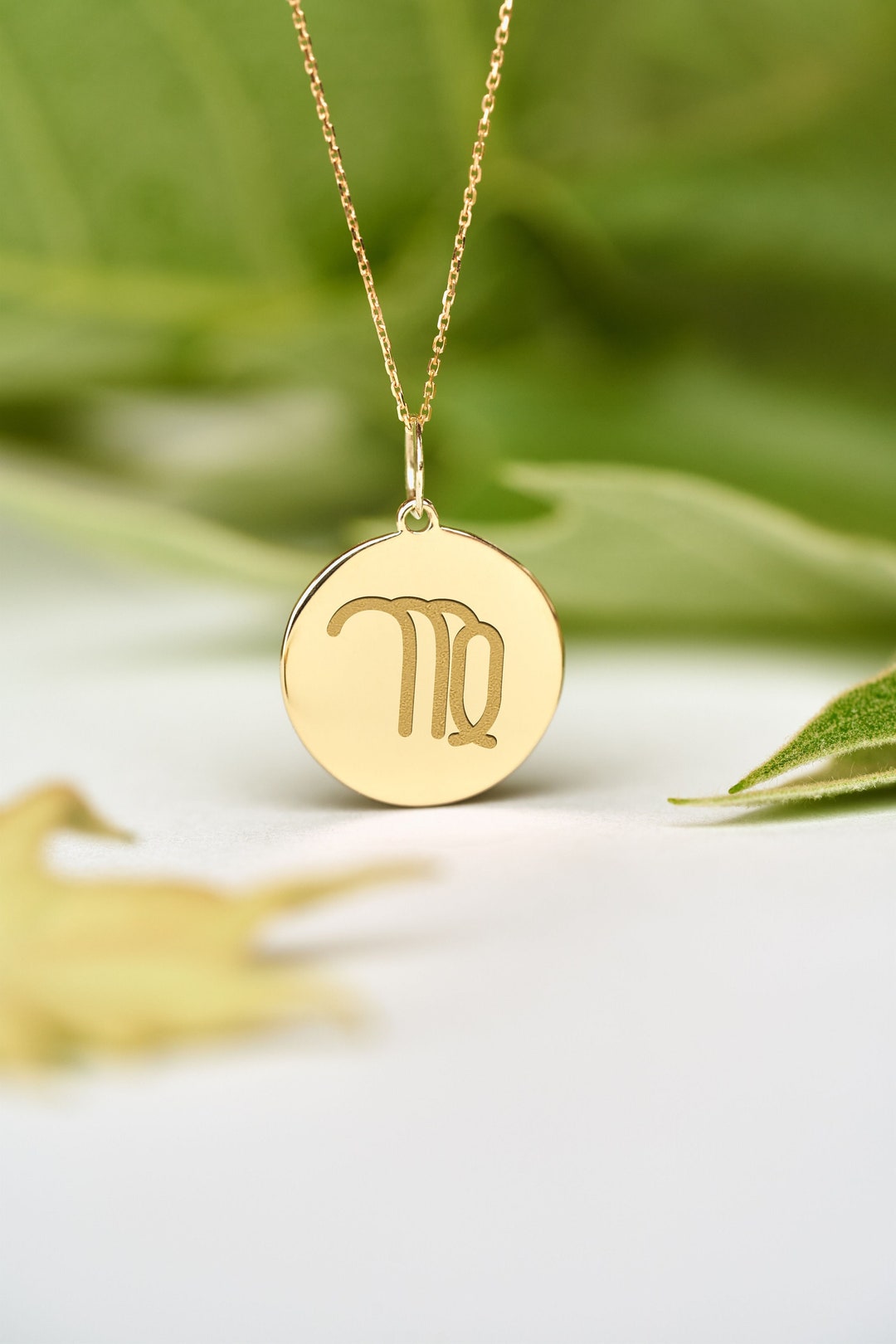 14k Solid Gold Virgo Necklace Dainty Virgo Pendant - Etsy