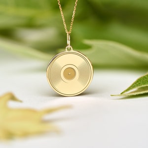 14k Solid Gold LP Record Necklace • Dainty Vinyl Record Pendant • Personalized DJ Music Lover ...
