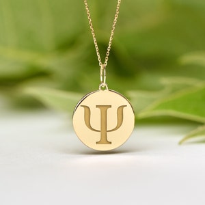 14k Solid Gold Psi Symbol Necklace • Personalized Psi Pendant ...