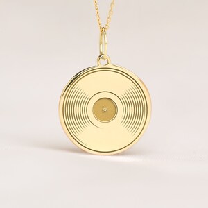 14k Solid Gold LP Record Necklace • Dainty Vinyl Record Pendant ...