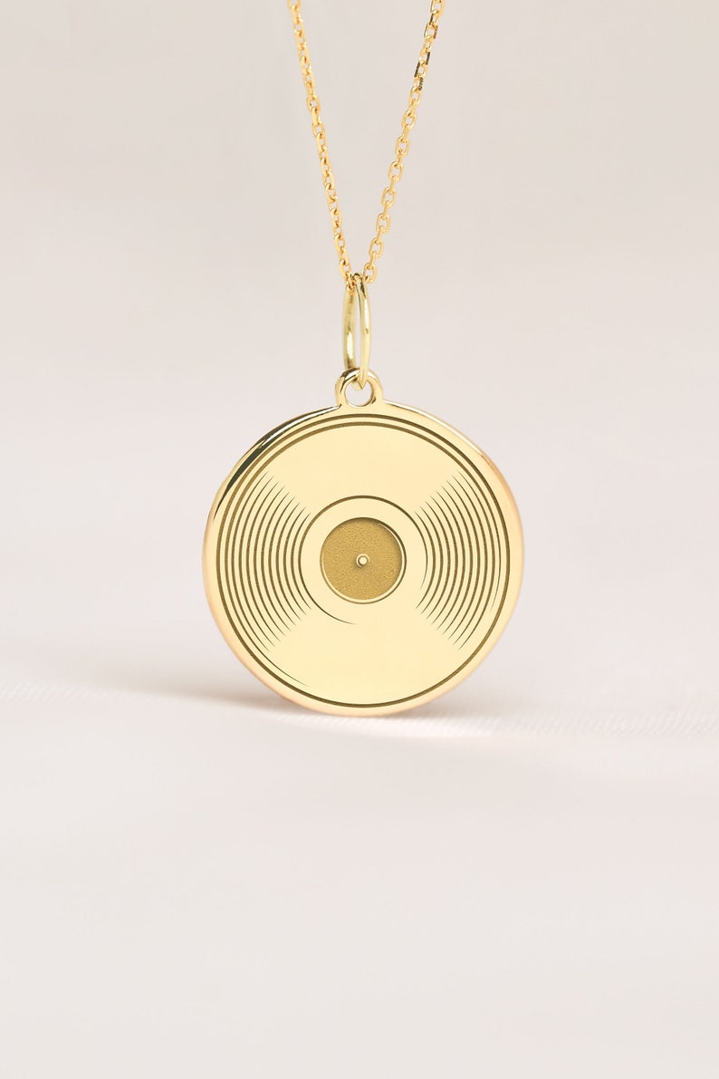 14k Solid Gold LP Record Necklace • Dainty Vinyl Record Pendant ...